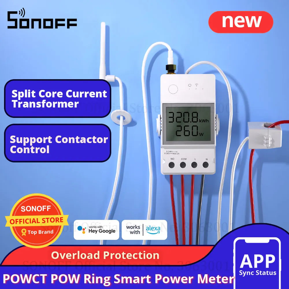 SONOFF POWCT POW Ring Smart Power Meter Energy Monitor 100A WiFi Smart ...