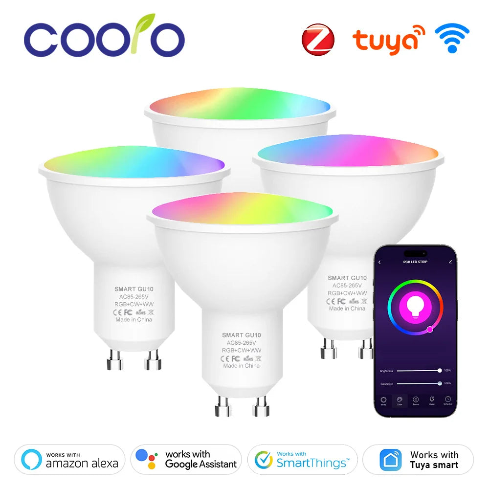 GU10 Spotlight Tuya ZigBee WiFi Smart LED Light Bulbs RGB C+W Dimmable ...