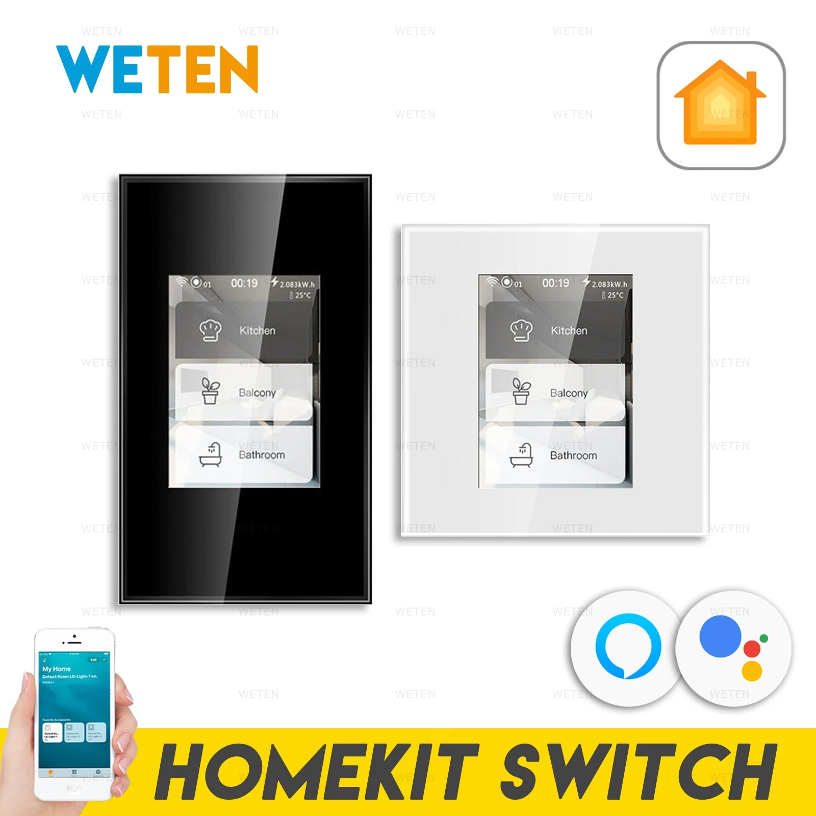 Homekit Wifi Wall Light Switch LCD Screen Touch Panel Smart Curtain Sw ...